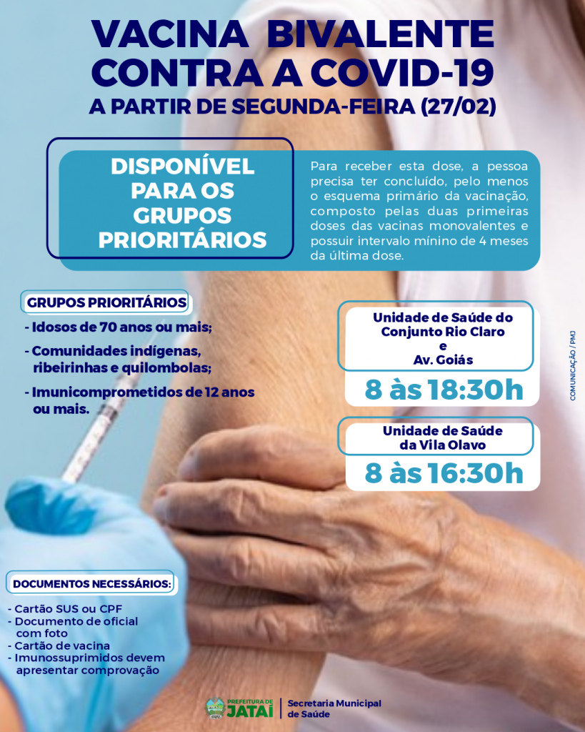 VACINA BIVALENTE CONTRA A COVID-19 ESTARÁ DISPONÍVEL PARA OS GRUPOS PRIORITÁRIOS A PARTIR DESTA ...